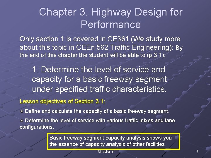 Chapter 3 Highway Design for Performance Only section