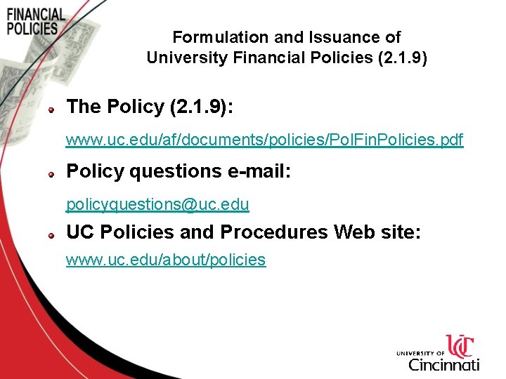 Financial Policies Training Formulation and Issuance of University
