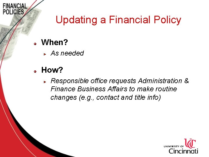 Financial Policies Training Formulation and Issuance of University