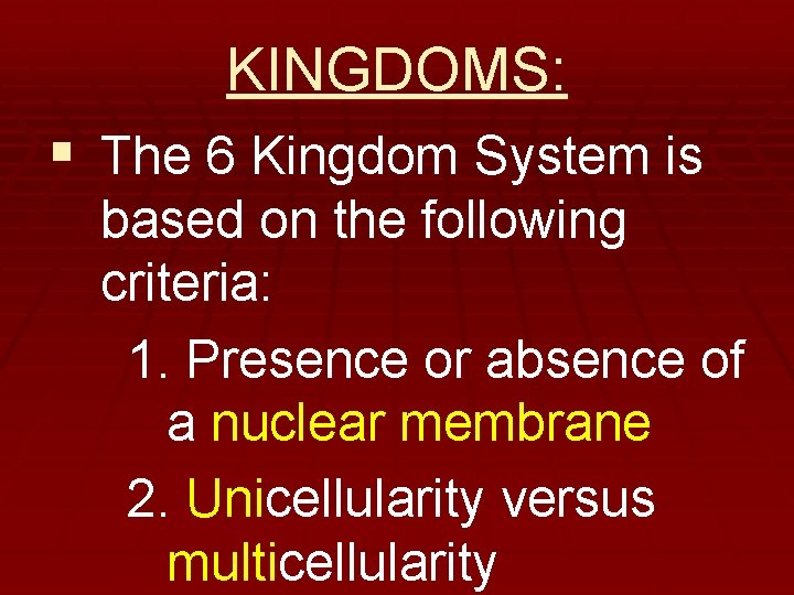 Classification grouping of different types of organisms based