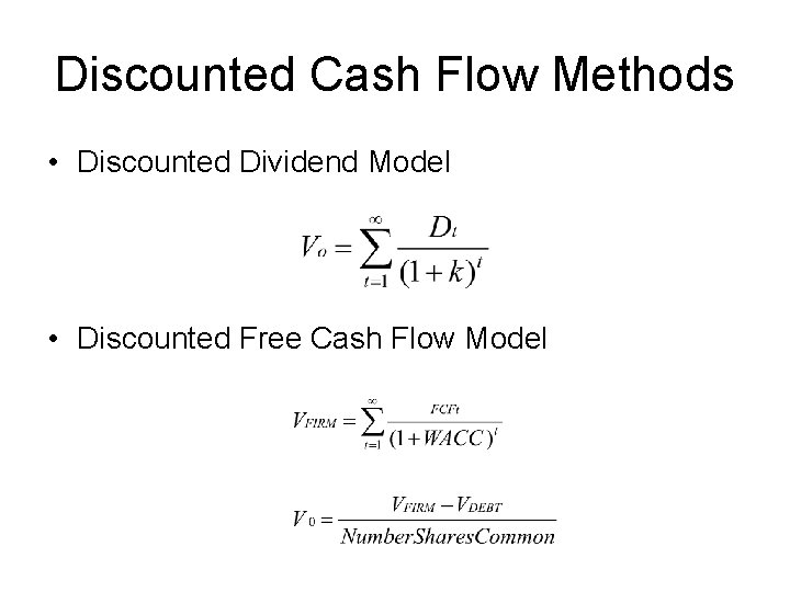 Equity Valuation Methods Balance Sheet Models Discounted Cash