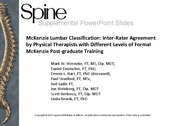 Supplemental Power Point Slides Mc Kenzie Lumbar Classification