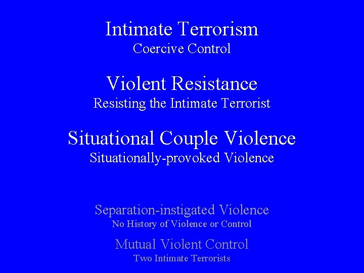 Types of Domestic Violence Research Evidence Michael P