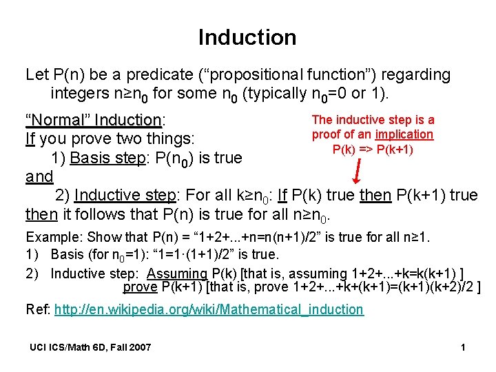 Induction Let Pn be a predicate propositional function