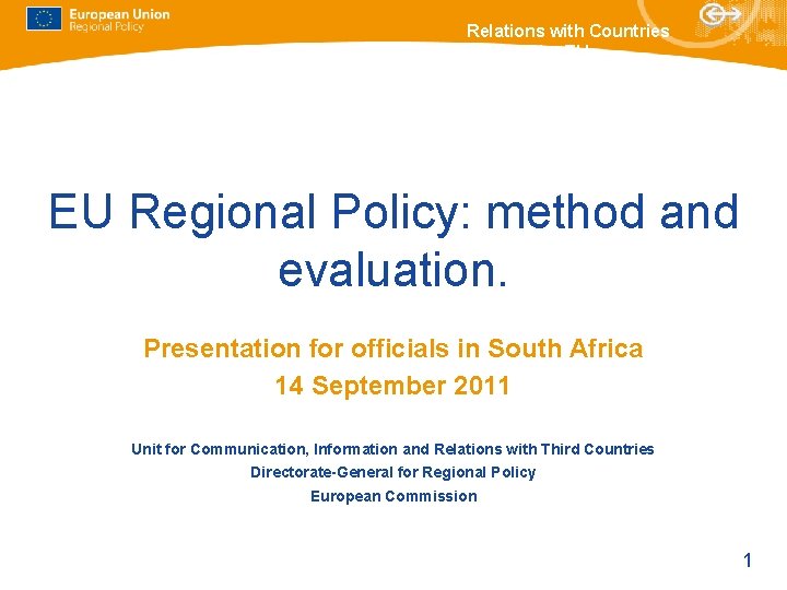 Relations with Countries outside the EU EU Regional