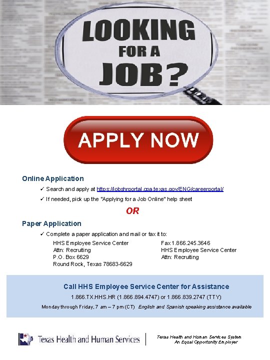 Online Application Search and apply at https jobshrportal