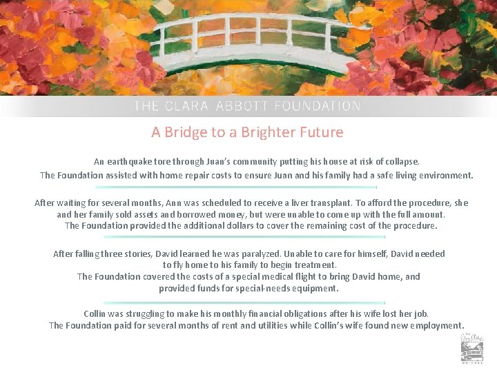 The Clara Abbott Foundation Overview The Clara Abbott