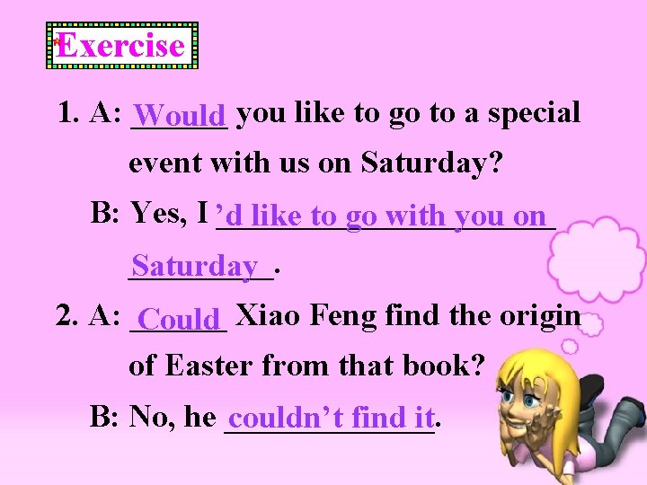 Grammar eg Could you lend me your dictionary