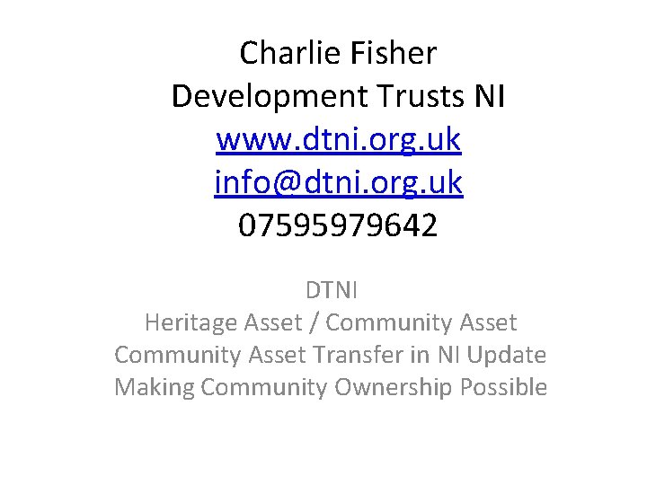 Charlie Fisher Development Trusts NI www dtni org