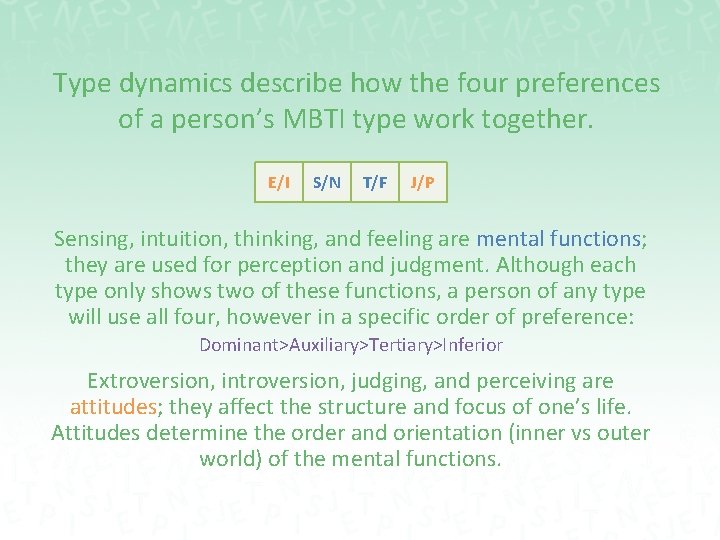 MENU Introduction Psychological Preferences Introduction Type Dynamics ...