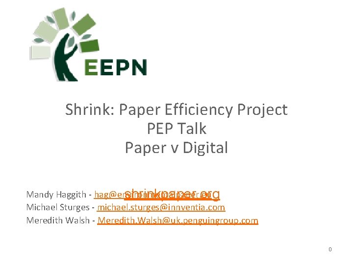Shrink Paper Efficiency Project PEP Talk Paper v