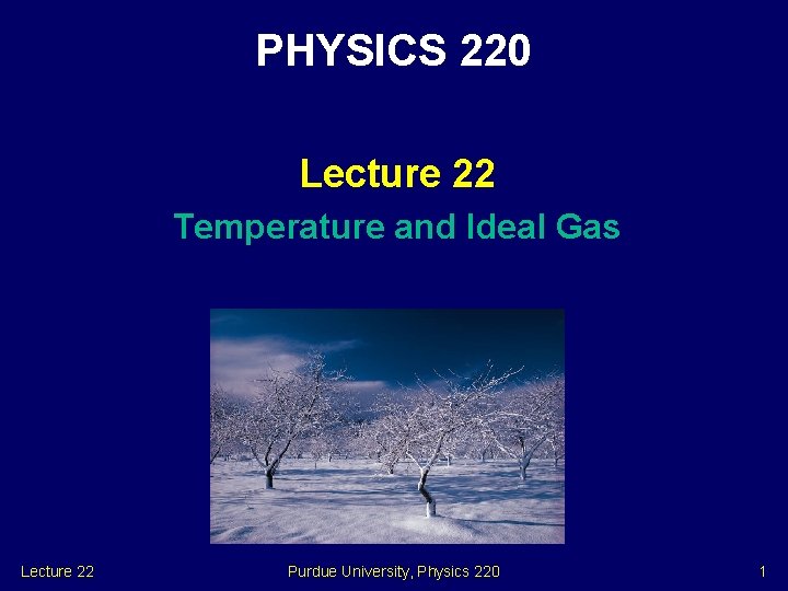 PHYSICS 220 Lecture 22 Temperature and Ideal Gas