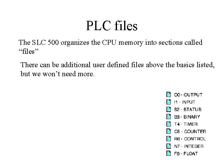 PLC Timers PLC files The SLC 500 organizes