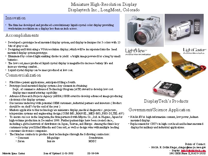 Miniature HighResolution Displaytech Inc Long Mont Colorado Innovation