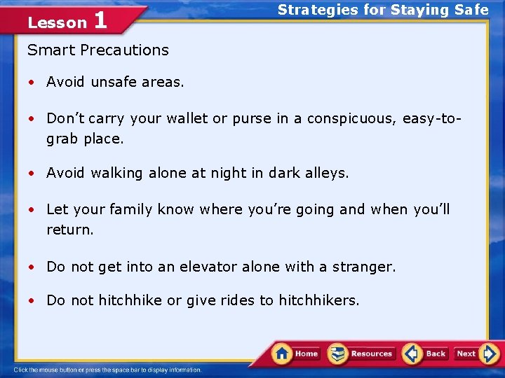 Lesson 1 Personal Safety Are you safety conscious