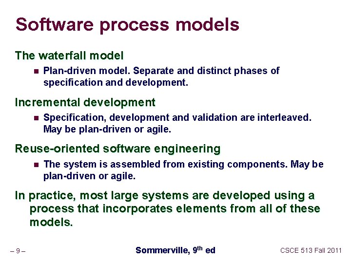 CSCE 740 Software Engineering Lecture 1 Overview Topics