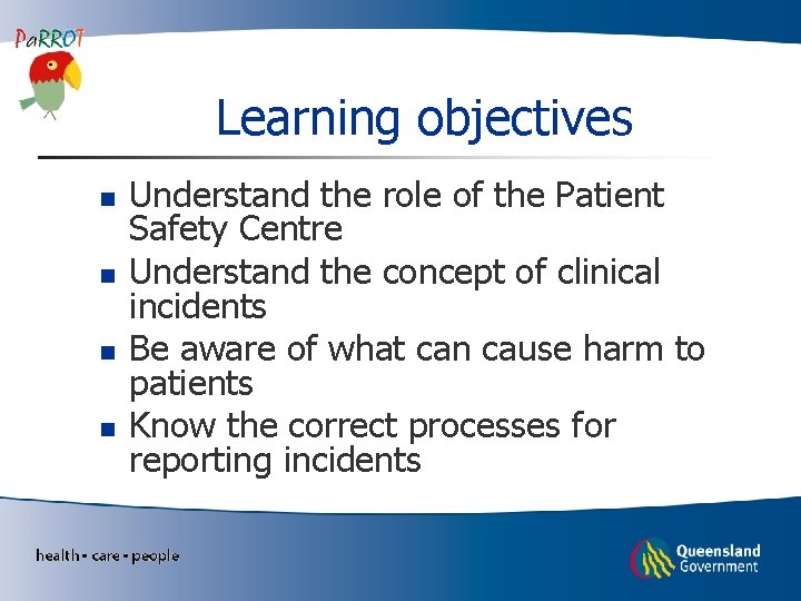 An Introduction to Patient Safety Learning objectives n
