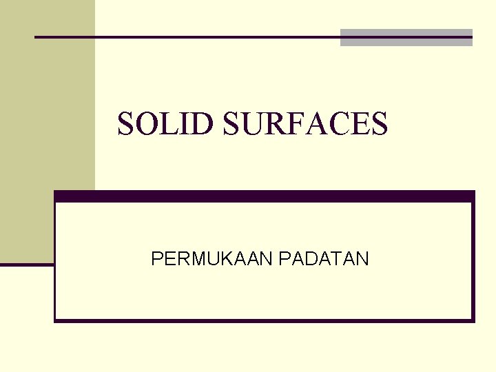 SOLID SURFACES PERMUKAAN PADATAN Introduction n Molekul di
