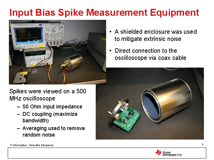 Characterizing Bias Current Spikes Device Under Test Input