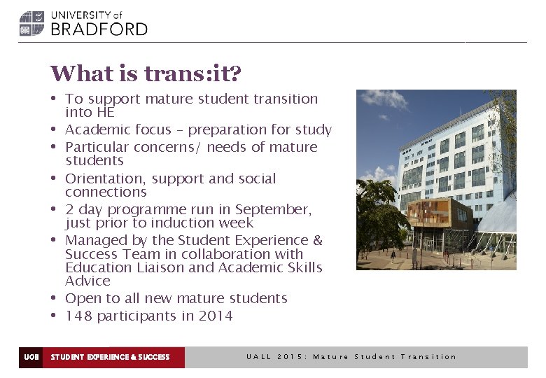 Understanding mature student transition into and through university