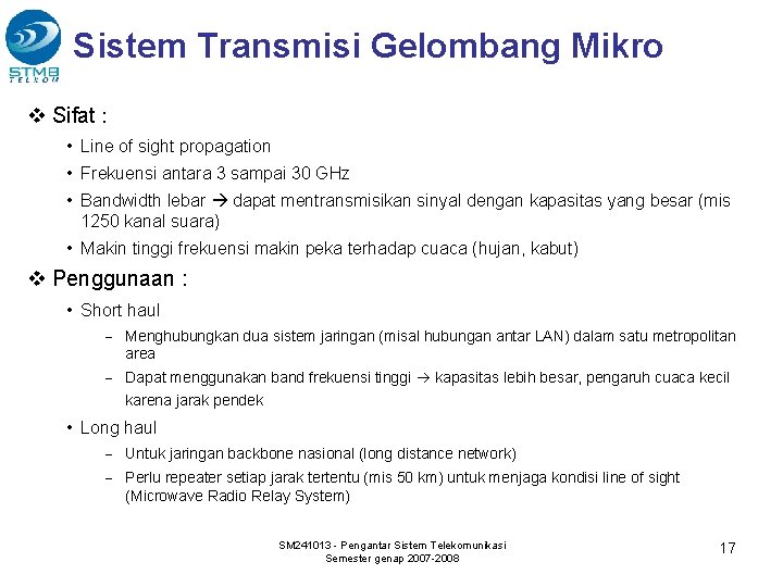 Pengantar Sistem Telekomunikasi Kuliah3 Media Transmisi Media Transmisi