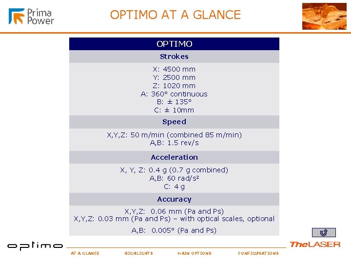 THE LASER EXCELLENCE OPTIMO AT A GLANCE EXCELLENCE