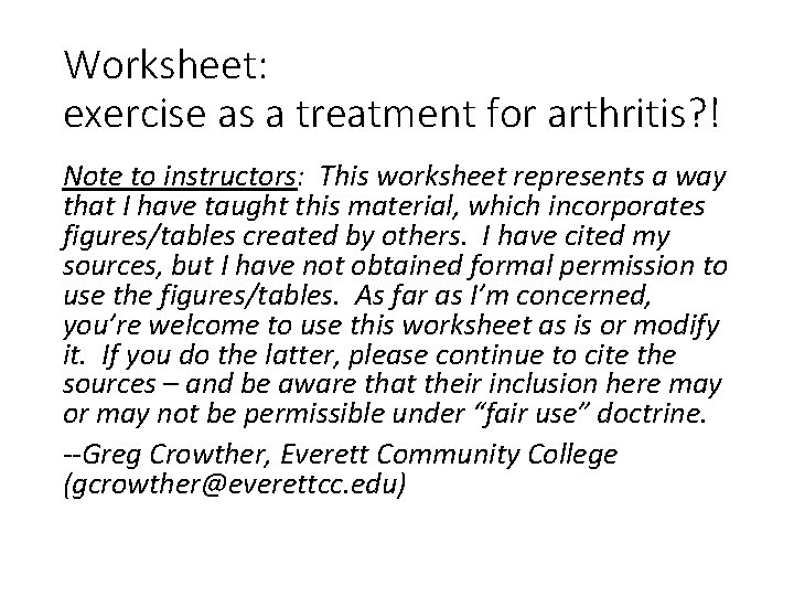 Worksheet exercise as a treatment for arthritis Note