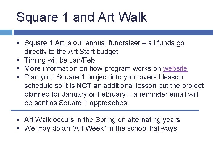 Art Start Orientation 2015 2016 Art Start Chairs