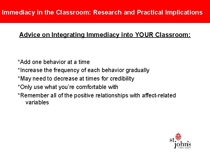Immediacy in the Classroom Research and Practical Implications