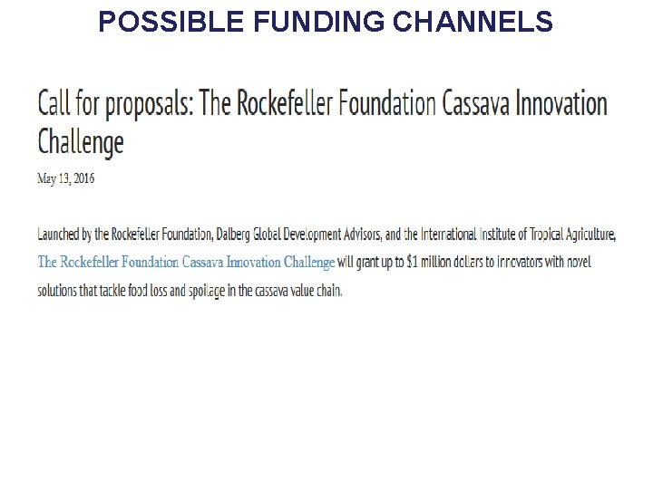 OUTLINE 1 INTRODUCTION 2 POSSIBLE FUNDING CHANNELS 3