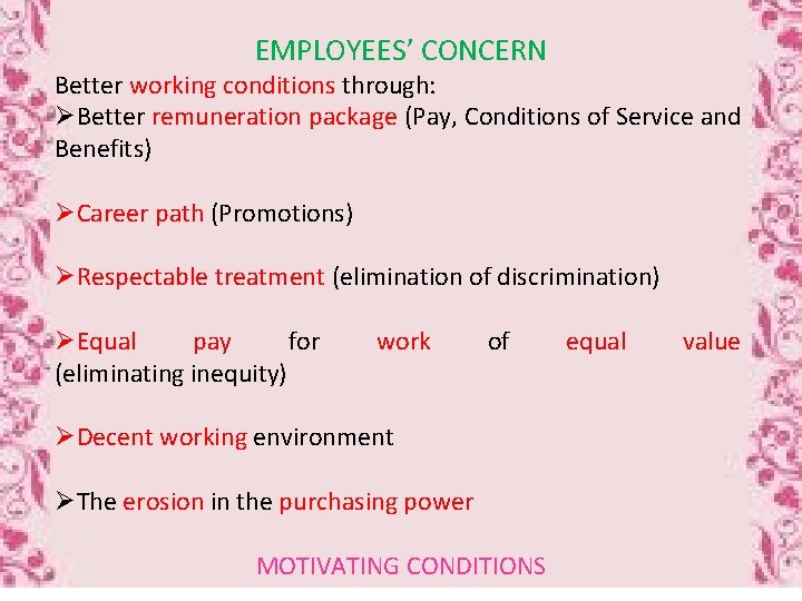 PRESENTATION CONDITIONS OF SERVICE ORGANISED BY DELIVERY BY