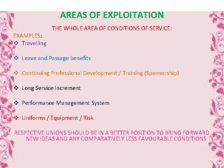 PRESENTATION CONDITIONS OF SERVICE ORGANISED BY DELIVERY BY