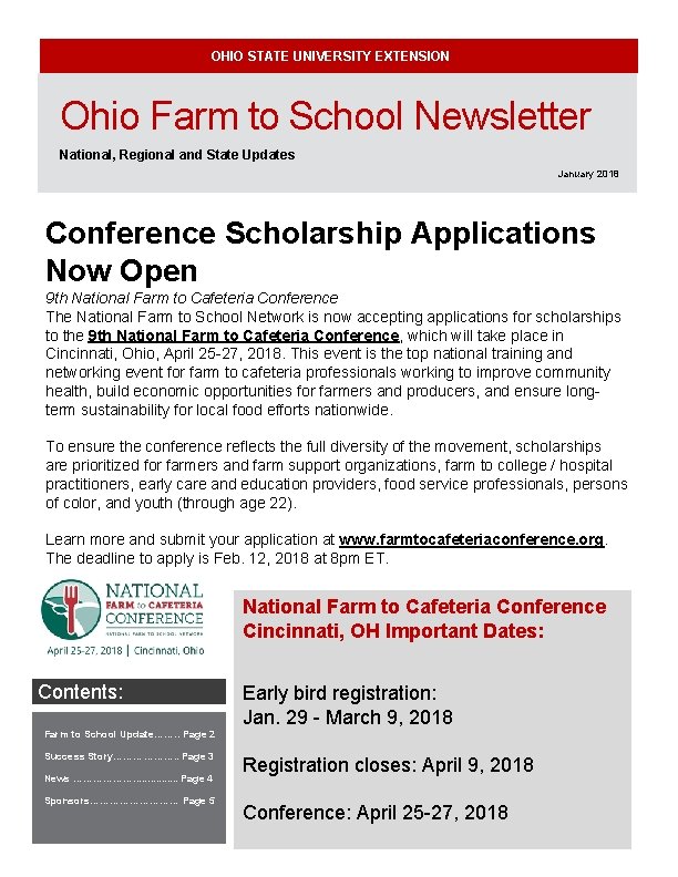 OHIO STATE UNIVERSITY EXTENSION Ohio Farm to School