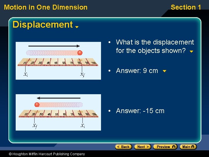 Motion in One Dimension Preview Section 1 Displacement
