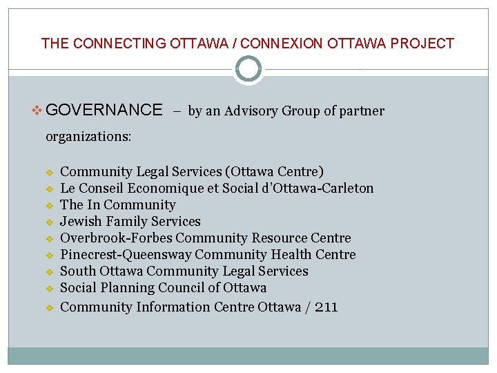 THE CONNECTING OTTAWA CONNEXION OTTAWA PROJECT We believe