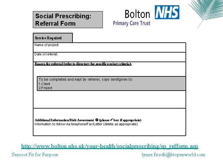 Prescribing for mental wellbeing Dr Lynne Friedli Fit