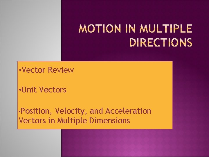 Vector Review Unit Vectors Position Velocity and Acceleration