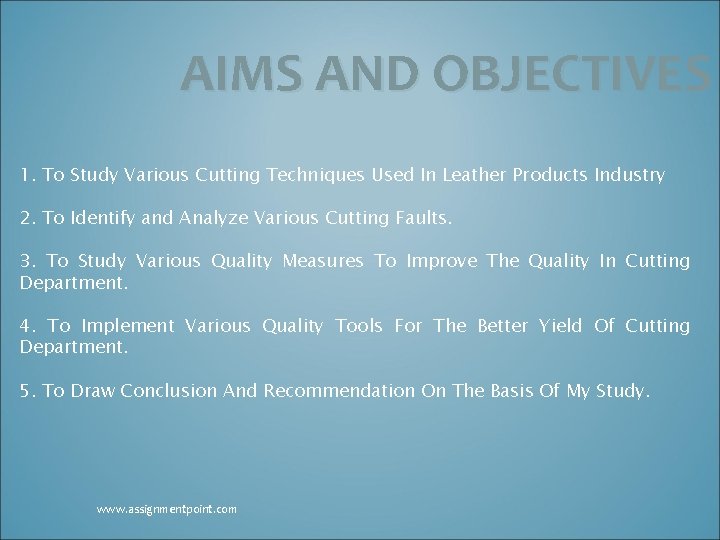 LECTURE ON THE QUALITY CONTROL PROCEDURE OF CUTTING