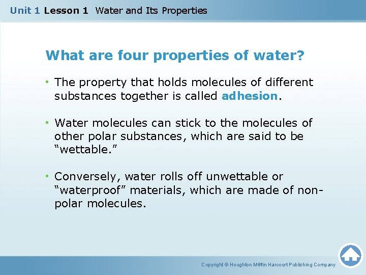 Unit 1 Lesson 1 Water and Its Properties