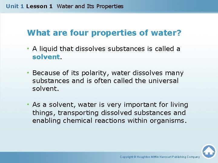 Unit 1 Lesson 1 Water and Its Properties