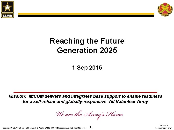 Reaching the Future Generation 2025 1 Sep 2015