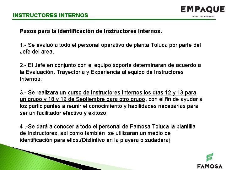 Proyecto de Capacitacin Instructores internos Famosa 2012 2013