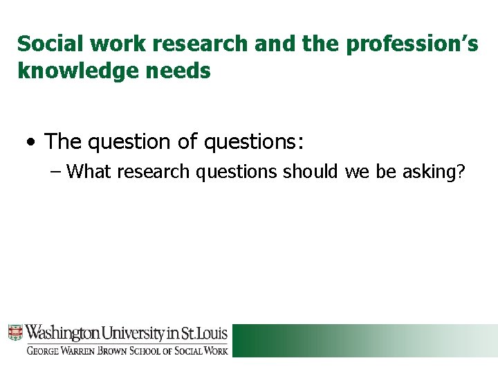 Social work practice research The question of questions