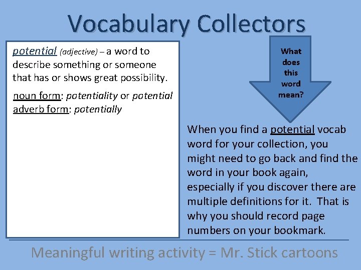 Vocabulary Collectors potential adjective a word to describe