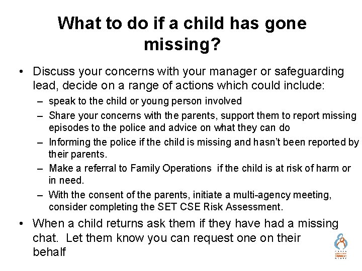 Children and Young People who Go Missing from