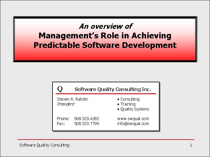 An overview of Managements Role in Achieving Predictable