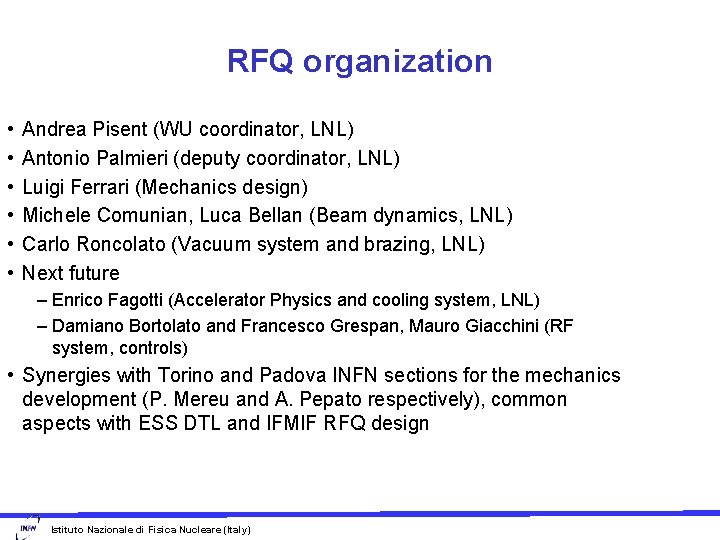 SPESRFQ review Introduction general aspects Andrea Pisent Istituto