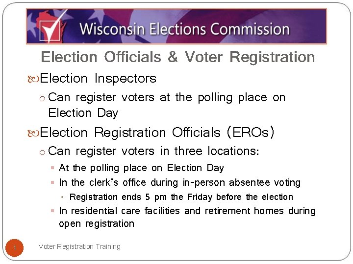 Election Officials Voter Registration Election Inspectors o Can