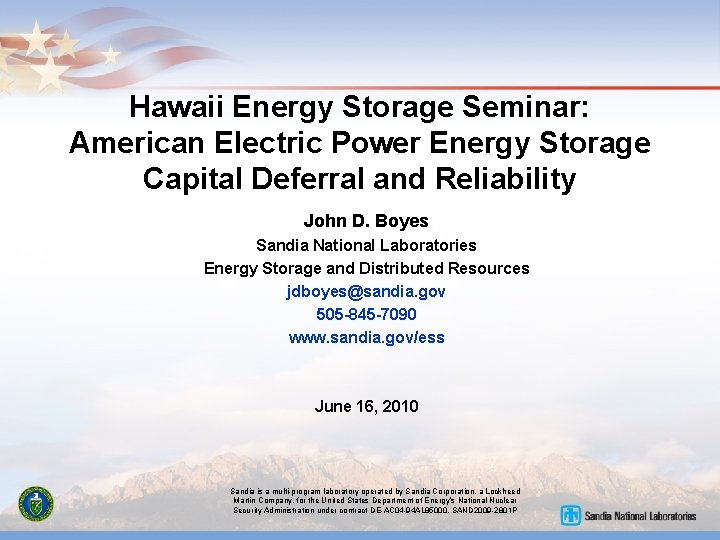 Hawaii Energy Storage Seminar American Electric Power Energy