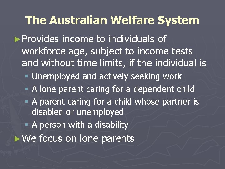 Swings and Roundabouts Lone mothers and the Australian